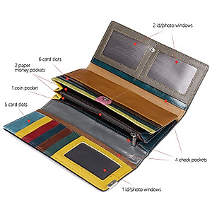 MASIWEI Genuine Leather Patchwork Wallet for Women Multicolor Trifold Wallets Ladies Card Holder Money Organizer with Coin Purse