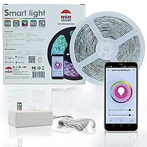 WBM Smart RGB LED Strip Lights, IP65 Waterproof 16.4 ft Long LED Strip, Compatible with Alexa, Google Home, App Control for Home, Kitchen, Bedroom