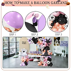 Jobkoo Halloween Balloon Garland Arch Kit, Black Purple Pink Halloween Baby Shower Latex Balloons with 3D Bat Ghost Witch Mylar Foil Balloons Set for Happy Halloween Birthday Decoration Indoor Outdoor