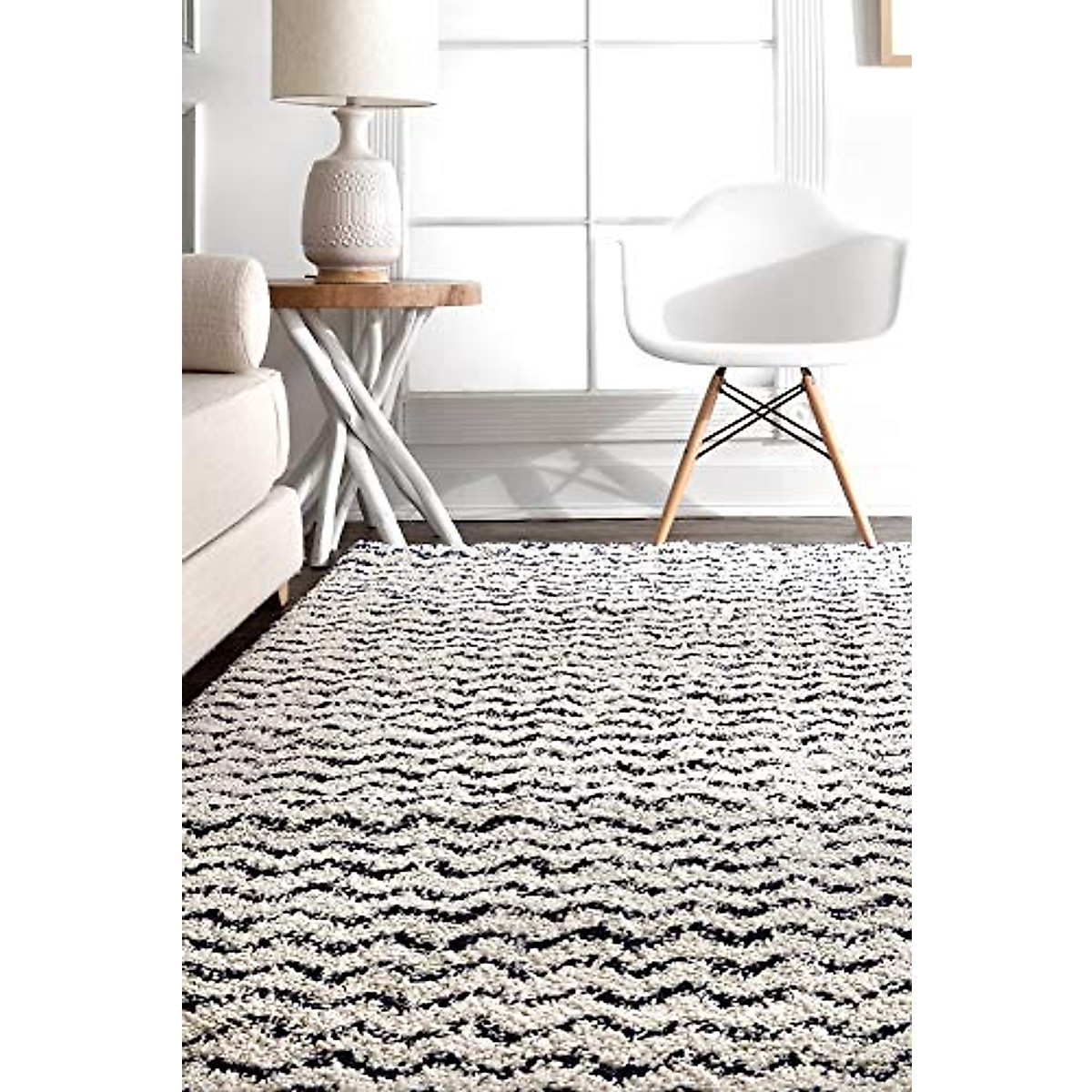 nuLOOM Cuellar Chevron Shag Area Rug, 5' x 8', Navy