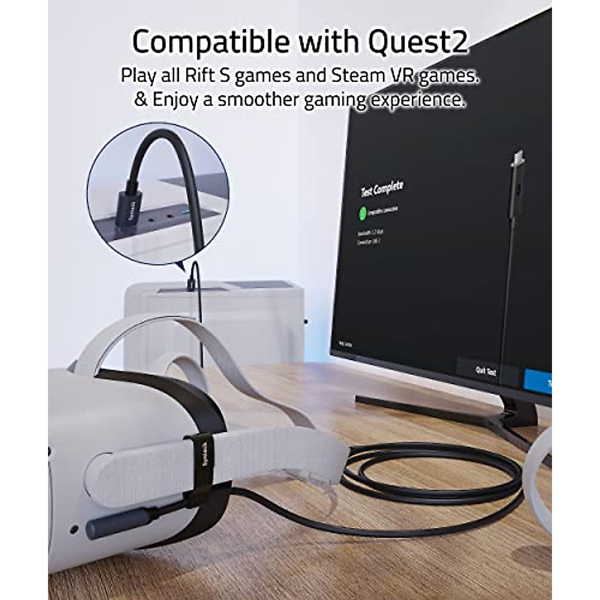 Syntech Link Cable 20 FT Compatible with Quest2/Pro/Pico4 Accessories and PC/Steam VR, High Speed PC Data Transfer, USB 3.0 to USB C Cable for VR Headset and Gaming PC, Black