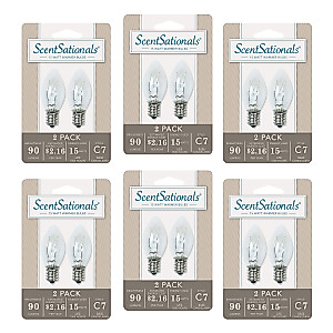 Scentsationals 15 Watt Wax Warmer Light Bulb - 15 Watt Light Bulbs for Wax Warmers, Wax Warmer Light Bulb Replacement - Style C7 Bulbs for Plug-in Wax Warmers - Pack of 12 Wax Warmer Bulbs, Clear