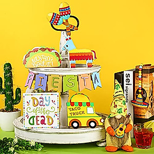 8 Pieces Cinco De Mayo Decorations Fiesta Party Decor Summer Tiered Tray Decor Taco Gnome Rustic Wooden Signs Serving Trays for Rustic Home Kitchen, Taco Style (Taco Style)