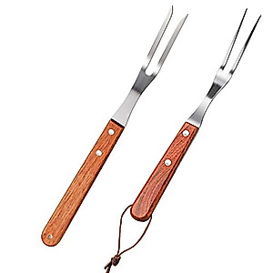 Meat Forks with Rosewood Handle and Stainless Steel Carving Fork Barbecue Fork for Christmas Kitchen Roast (2 Pieces,13 Inch, 10 Inch)