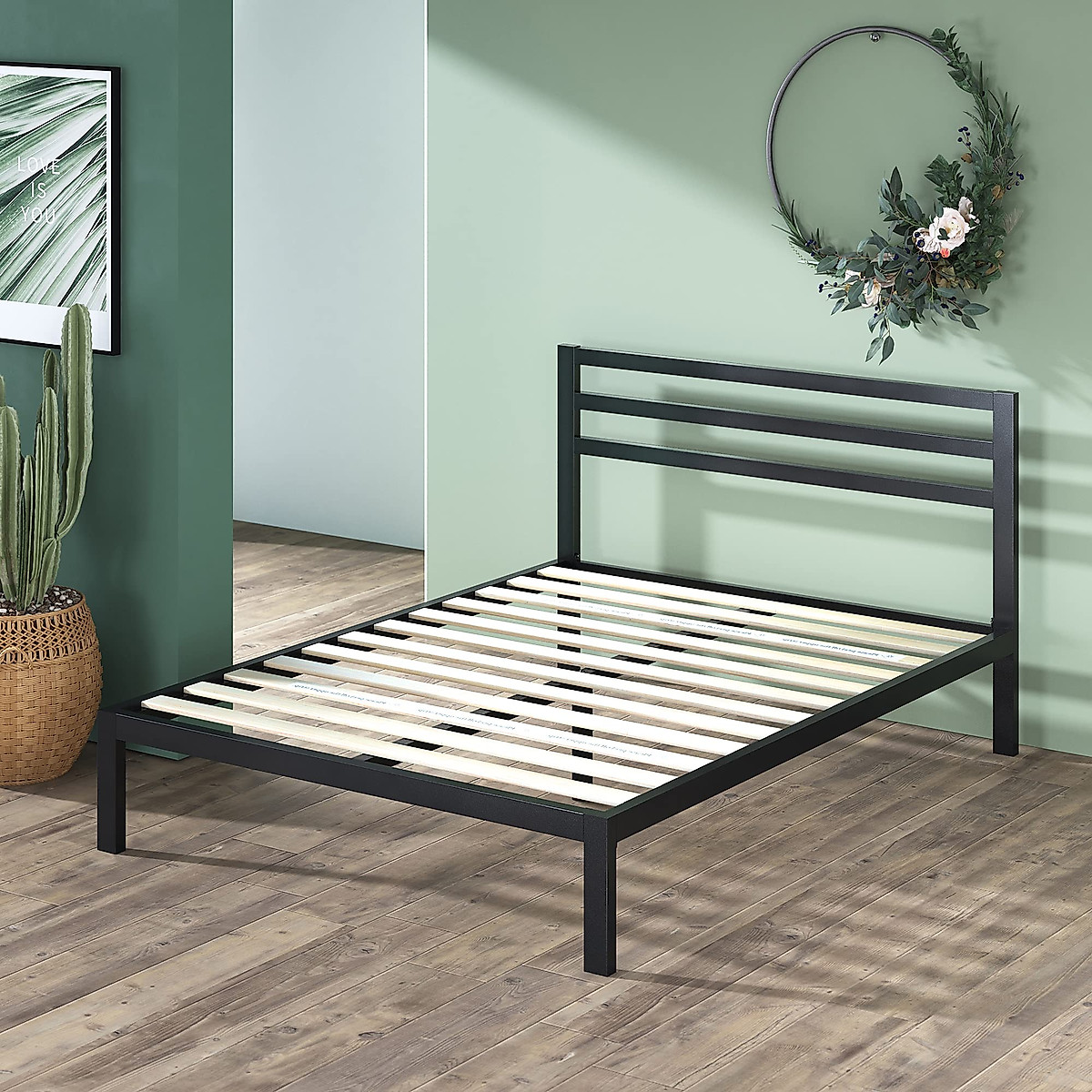 ZINUS Mia Metal Platform Bed Frame with Headboard / Wood Slat Support / No Box Spring Needed / Easy Assembly, Queen