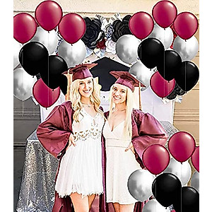 Graduation Decorations 2023 Maroon Grad Burgundy Silver Black Maroon Grad Burgundy Silver Black Balloon Congrats Banner 2023 Burgundy Graduation Party Supplies