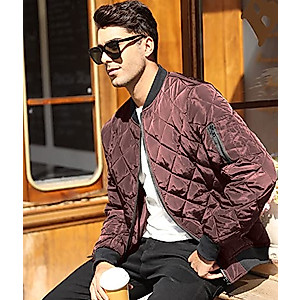Pretifeel Mens Bomber Jackets Diamond Quilted Fall Winter Rib Varsity Lightweight Coat XX-Large
