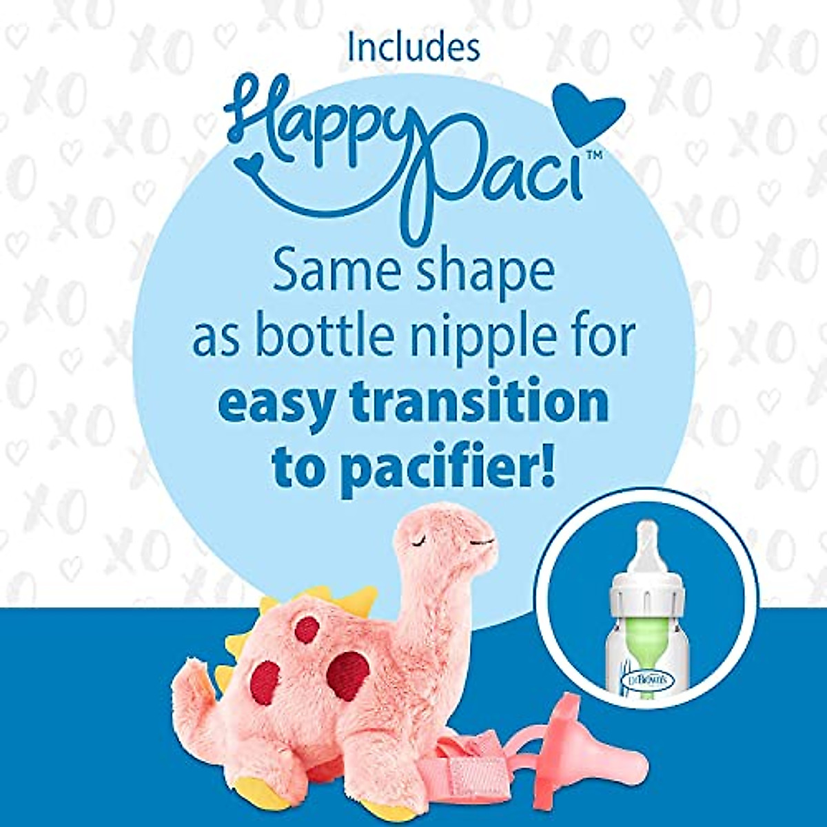Dr. Brown's Baby Lovey Pacifier Holder & Teether Clip with Pink HappyPaci and Flexees Ergonomic Teether, 100% Silicone