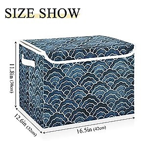 Vnurnrn Collapsible Storage Bins with Lids, Japanese Style Wave Foldable Storage Boxes, Storage Box Cube with Lid for Clothes,Bedroom,Toys,16.5x12.6x11.8 Inch