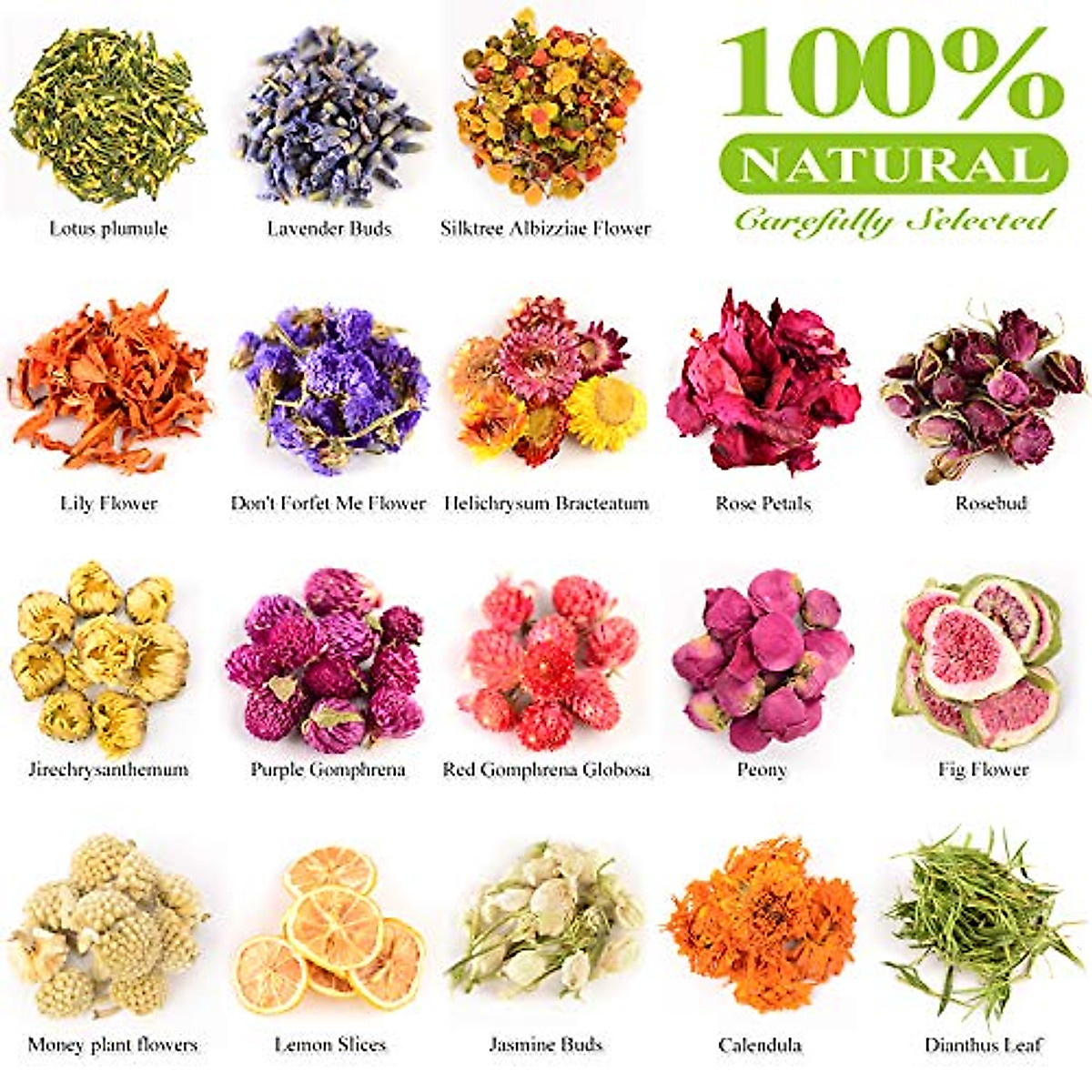 LAVEVE Dried Flowers, 21 Bags 100% Natural Dried Flowers Herbs Kit for Soap Making, DIY Candle, Bath, Resin Jewelry Making - Include Lavender, Don't Forget Me, Lily, Rose Petals, Jasmine and More