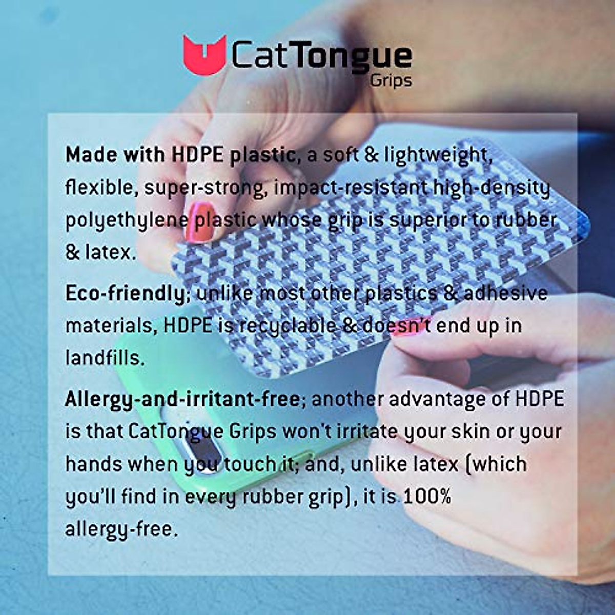 Non-Abrasive Cell Phone Grip by CatTongue - 2.25” x 4” Non Slip Grip for Smartphones Compatible with iPhone and Android, Universal Grip with No Added Bulk (Kitty Cat, Midnight)