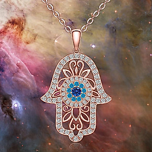 Hamsa Hand Evil Eye Necklace 925 Sterling Silver Rose Gold Plated Vintage Fatima Hand Good Luck Women Pendant Necklace