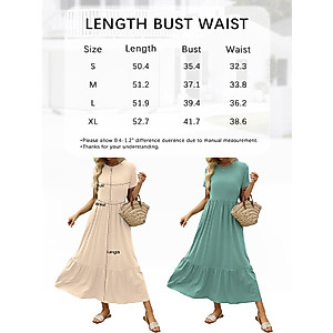 LILLUSORY Womens Short Sleeve Crew Neck Tiered Flowy Swing Midi Dresses with Pockets Navyblue