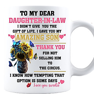 PerfectoStore Personalize Daughter-in-law gifts from Mother-in-law, To My Dear Daughter In Law I Gave You My Amazing Son- Christmas, Mothers day, Fathers day, Birthday gifts (Custom3)