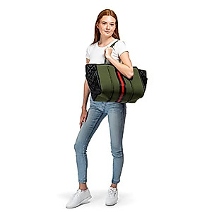 Haute Shore - Greyson Avenue Neoprene Tote Bag w/Zipper Wristlet Inside, Army W/Black & Red Stripe