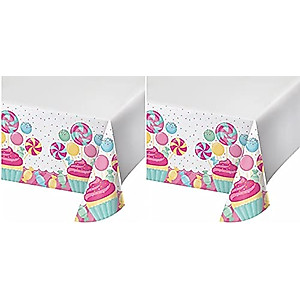 HAPPY DEALS ~ Candy Sweets Cupcakes Lollipops Tablecloth Set | 2 Pack Table Covers