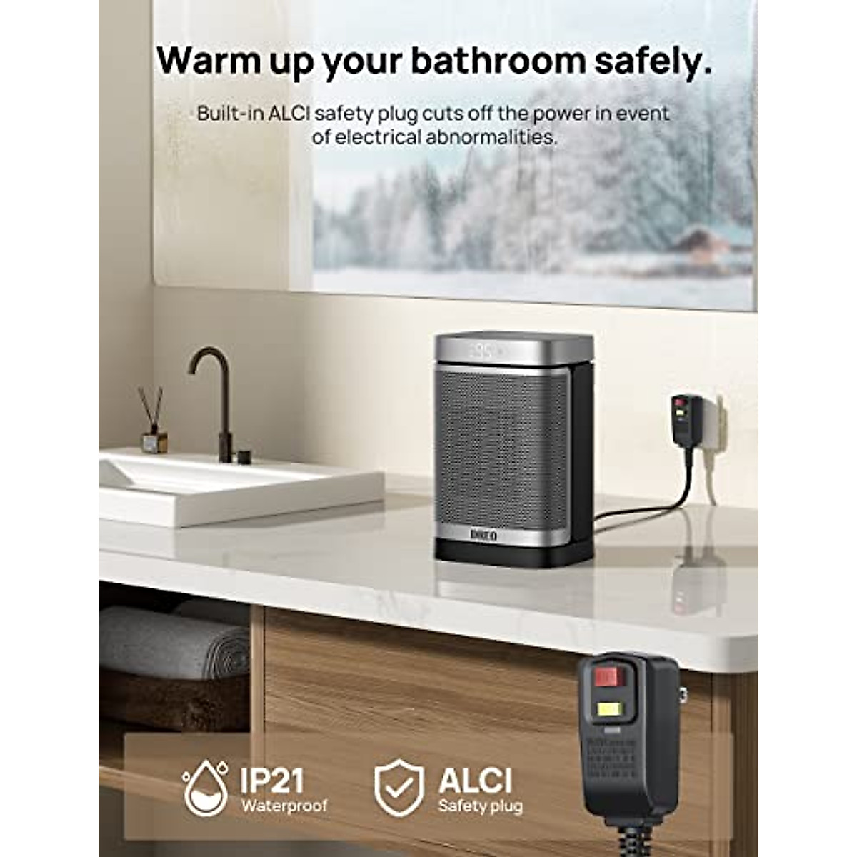 Dreo Space Heater for Bathroom and Indoor, Portable Heater, 1500W Safe and Quiet PTC Ceramic Heater, 40-95°F Digital Thermostat, 70°Oscillating, Remote, ALCI Safety Plug, 12h Timer, 5 Modes