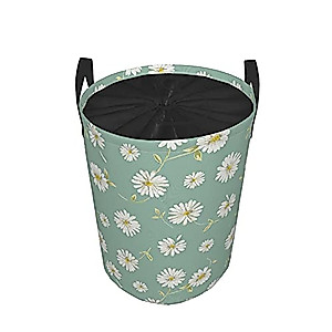 Laundry Hamper Basket Green White Daisy Flower Clothes Sorter Bin Lid Household Organizer Toy Garment Sturdy With Handle Collapsible For Home Laundromat Dorm Bathroom