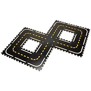 Constructive Playthings Deluxe Pretend Play Road Way with Interlocking Soft Foam Squares for Toy Cars, Alternative to Road Tape, 12.5 sq. in. Shapes, 15-Piece, Toddler Toys for Ages 3 Years & Older
