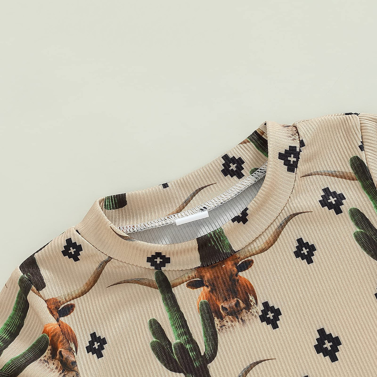 Muasaaluxi Western Baby Girl Boy Clothes Short Sleeve Cow Print Romper One Piece Bodysuit Shorts Summer Outfit (Khaki, 3-6 Months)