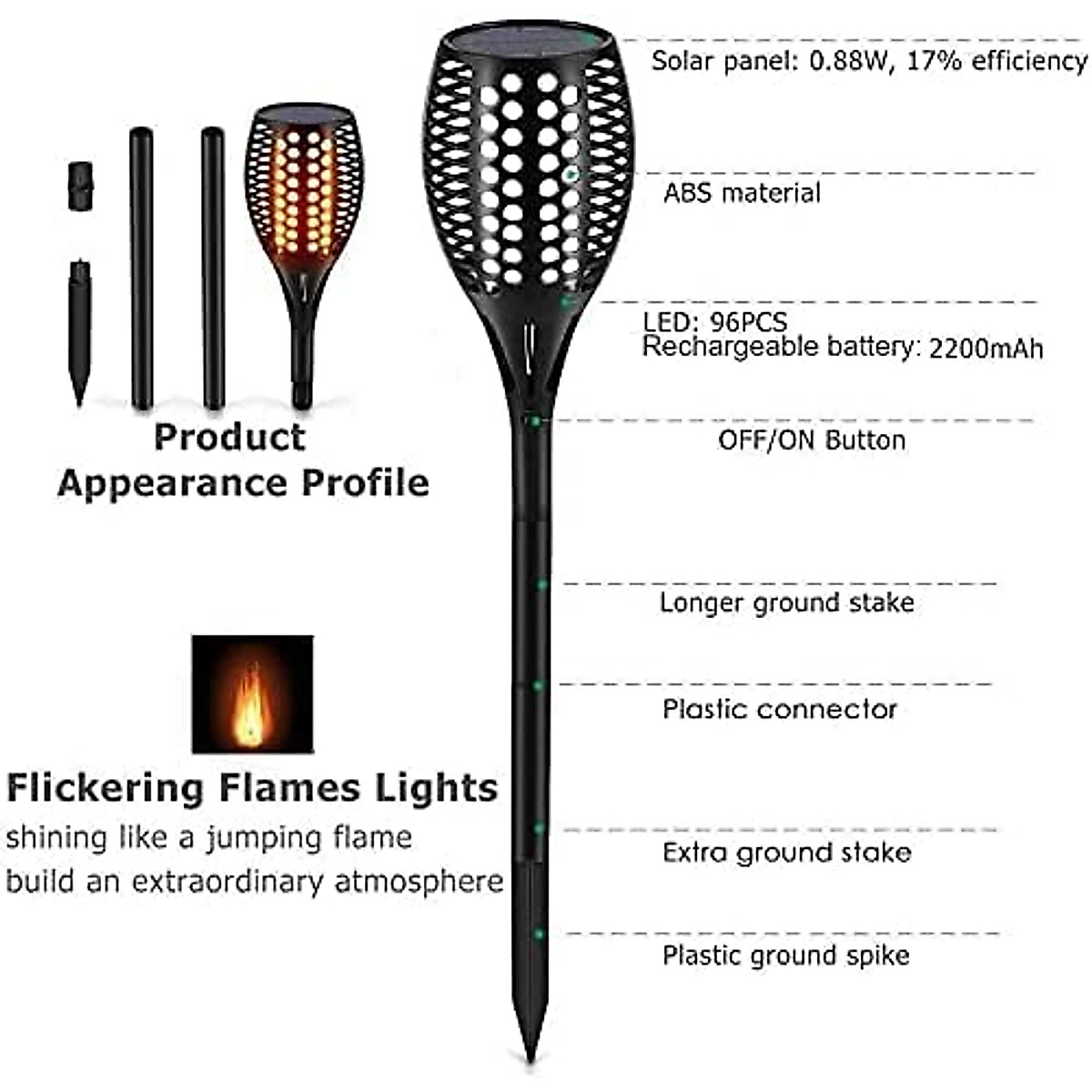 Aityvert Upgraded Large Solar Torch Lights, 43'''' Waterproof Outdoor 96 LED Dancing Flames Lights, Flickering Flames Garden Lights, Auto On/Off L&scape Pathway Patio Driveway Lighting (8 pcs )