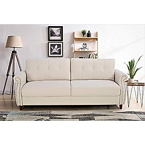 Container Furniture Direct Briscoe Ultra Modern Upholstered Button Tufted Back with Rolled Arms Living Room, Sofa, Biscuit