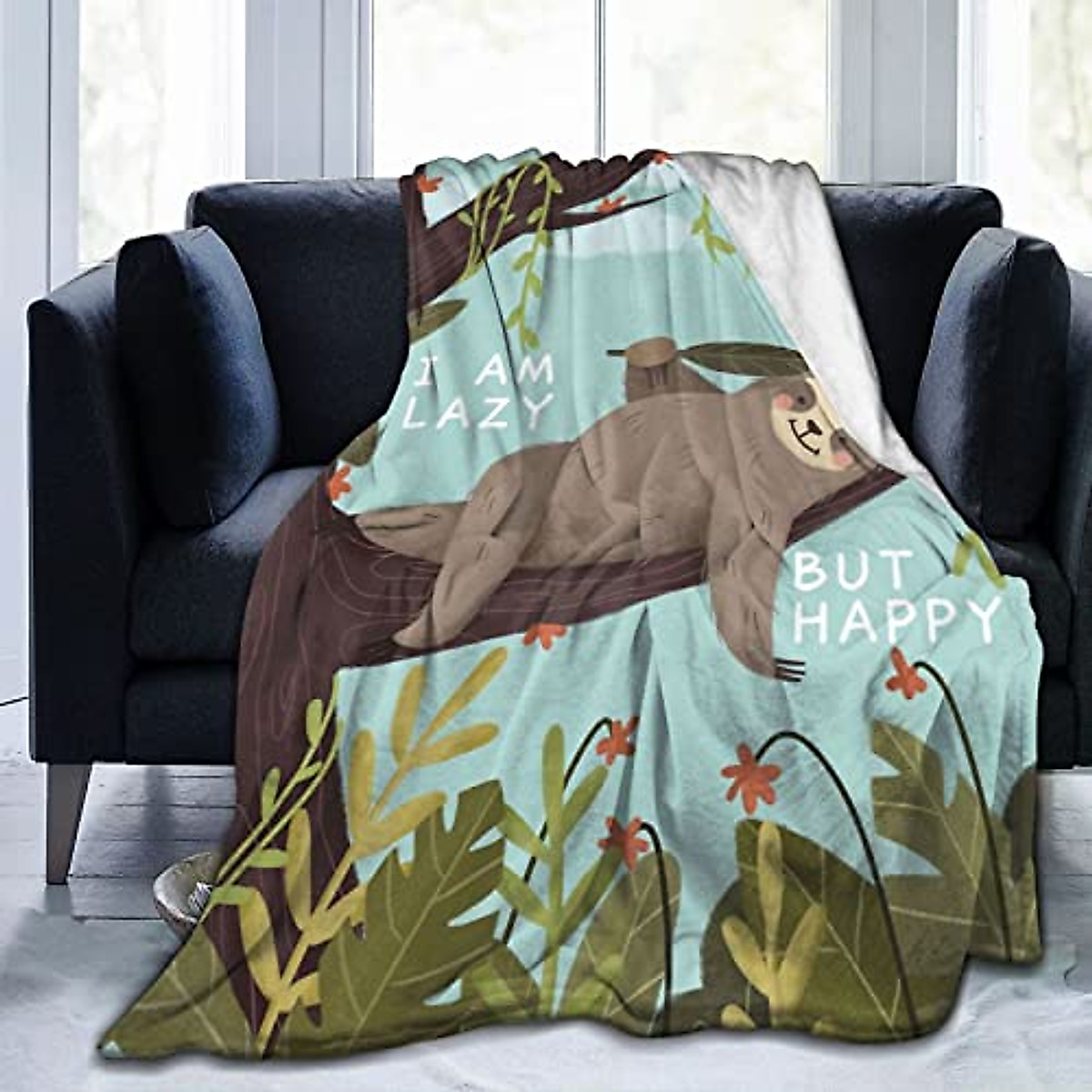 Sloth Throw Blanket Flannel Plush Soft Warm Blankets 60"X50" for Kids Adults Gift Sofa Chair Bed Office