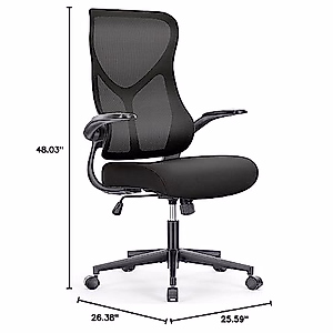 Office Chair, Ergonomic Desk Chair with Flip-up Arms, Breathable Mesh Computer Chair with Lumbar Support, Height Adjustable High Back Swivel Rolling Chair for Home, Office, Study, Conference, Black