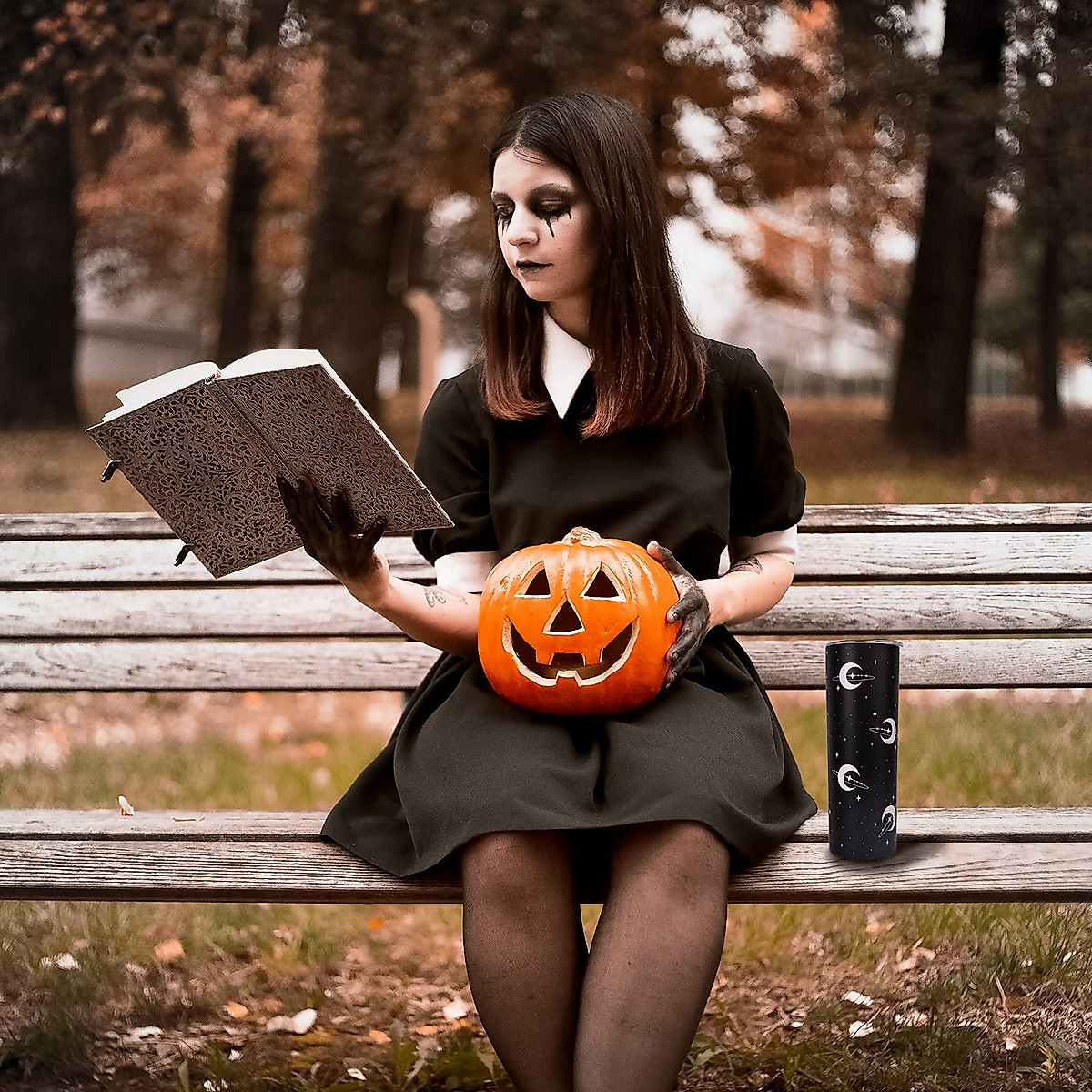 Witch Tumbler with Lid and Straw-Gothic Decor-Stainless Steel Insulated-Witchy Gifts-Skinny Halloween Tumbler for Women Daughter Girlfriend Teenage Girls-Travel Iced Coffee Cup Mug-20 oz Tumbler