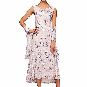 Alex Evenings Women's Sleeveless Printed Chiffon Dress with Shawl, Blush Multi, 10