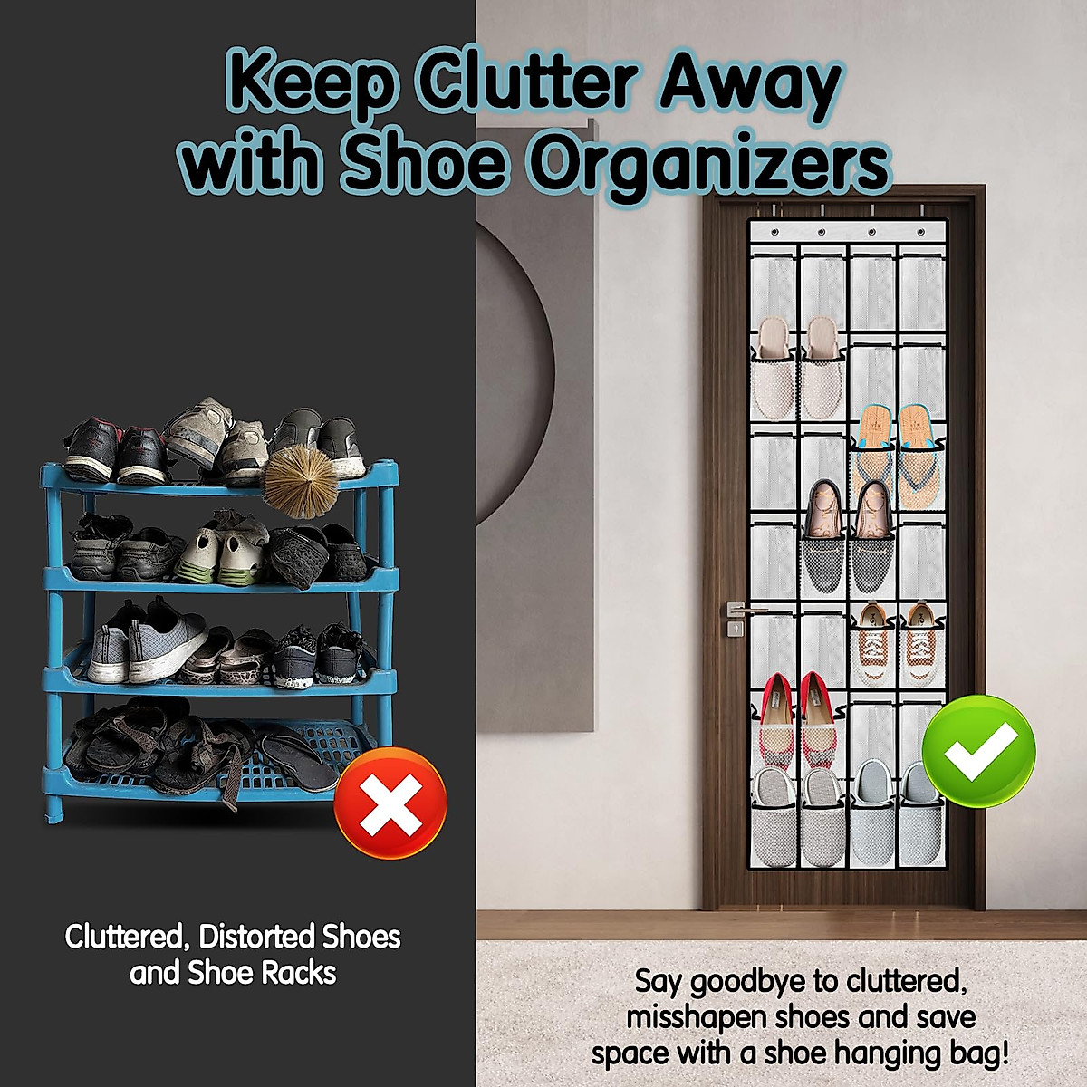 28 Compartment Breathable Mesh Pocket Over the Door Hanging Shoe Organizer, Closet Shoe Organizer, Large Men's and Women's Shoe Organizer, Hanging Over the Door Shoe Organizer (White)