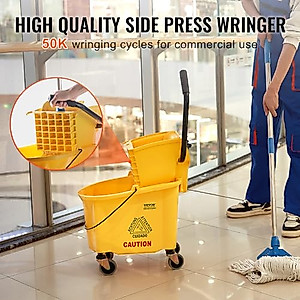 VEVOR Mop Bucket with Wringer, 26 Qt. Commercial Mop Bucket with Side Press Wringer, Side-Press Mop Bucket and Wringer Combo on Wheels, for Professional/Industrial/Business Floor Cleaning, Yellow