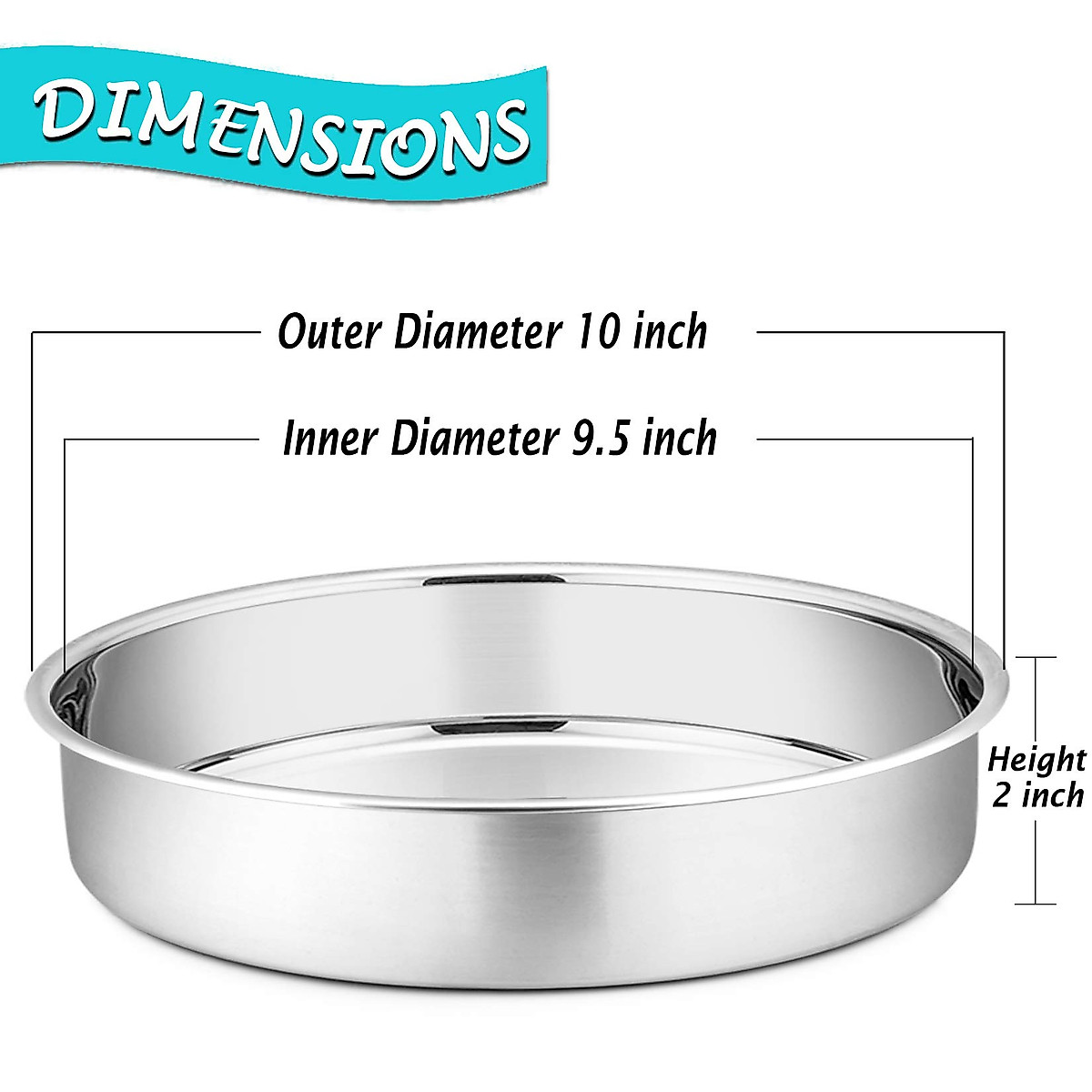 9½-inch Round Cake Pan, P&P CHEF Stainless Steel Bakeware Cake Pan, Easy Releasing & Cleaning, Oven & Dishwasher Safe, Round/Sliver