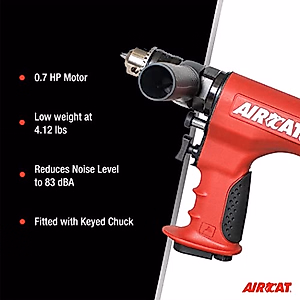 AIRCAT Pneumatic Tools 4451: 1/2-Inch Extreme Heavy Duty Reversible Composite Drill Air Tool, 400 RPM, .7 HP Motor