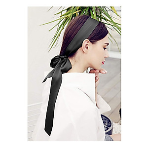 SilRiver Women's 100% Silk Skinny Scarf, Necktie, Sash Tie,Headdress, Fashion Accessories (2.4x70 inches, Black)