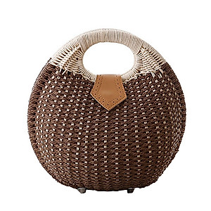TONWHAR® Lady's Stylish Shell Shape Straw Tote Handbag Rattan Beach Bag (Brown)