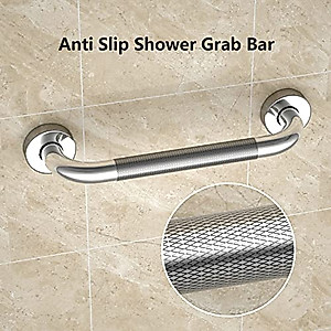 12 Inch Anti Slip Shower Grab Bar, YuanDe Chrome Finish Stainless Steel Bath Grab Bar, Knurled Bathroom Safety Rail, Shower Handrail Support, Handicap Elderly Injury Senior Balance Assist Handles