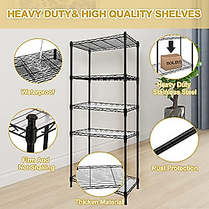 5-Tier Wire Shelving Unit and Storage, Shelves for Storage Height Adjustable Metal Wire Rack Shelving for Garage Kitchen Pantry Closet Laundry Bathroom Load 440LBS (21.5W x 11.5D x 59.5H inch)