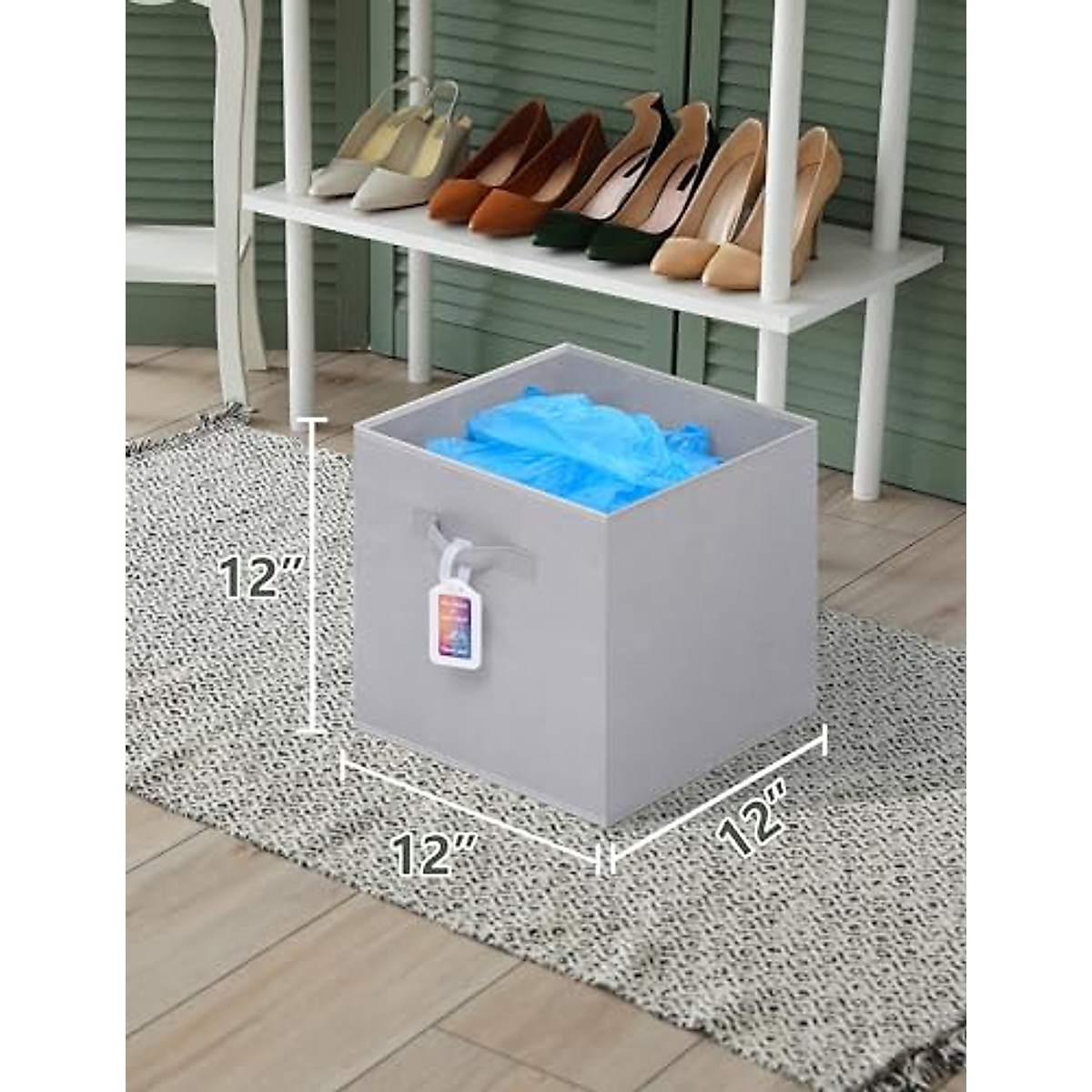 ECLAT Shoe Covers Box 12 Inch Storage Cubes- 1 Pack Foldable Shoe Booties Holder, Dispenser Bin for Guest, Homeowner, Realtor, Open House, Real Estate Agent Supplies, Light Gray