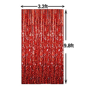 GOER 6.4 ft x 9.8 ft Metallic Tinsel Foil Fringe Curtains,Pack of 2 Party Streamer Backdrop for Birthday,Graduation Decorations and New Year Eve (Red)