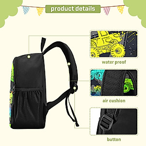 Sletend Toddler Backpack Colorful Monster Truck Waterproof Mini Backpack Boys/Girls Cute Small Backpack Kindergarten Pre School Bags (S)