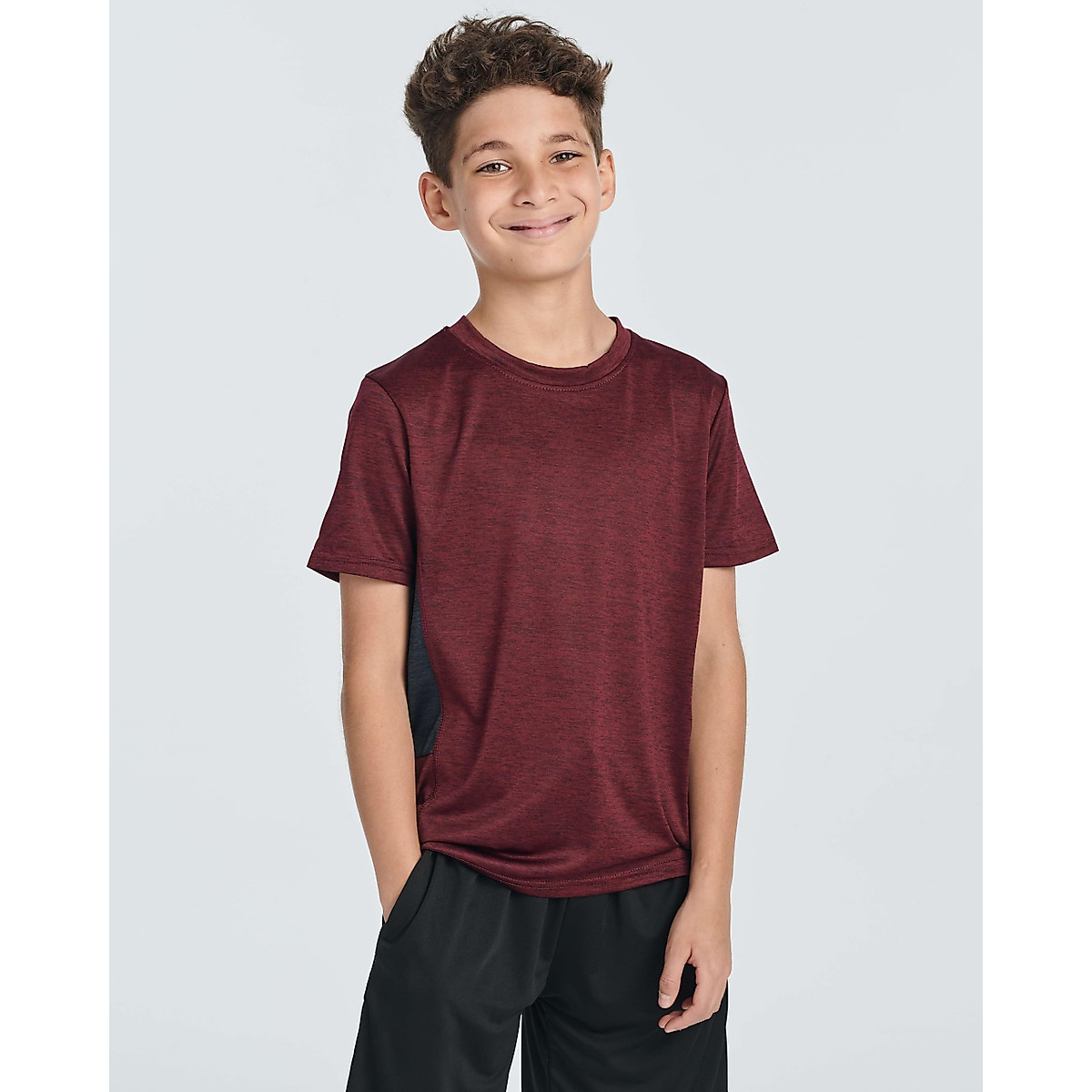 Real Essentials 5 Pack: Boys Girls Active Athletic Quick Dry Dri Fit Short Sleeve T-Shirts Crew Neck Tops Teen Gym Undershirts Tees Youth Basketball Moisture Wicking Tshirt-Set 5,Medium (8-10)