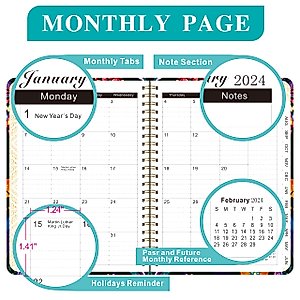 2023 Planner, Jul. 2023 – Jun. 2024, Academic Planner 2023-2024, 8.4" x 6.2" with Weekly ＆ Monthly Spread, Spiral Planner Notebook, Elastic Closure, Inner Pocket, Coated Tabs, Floral