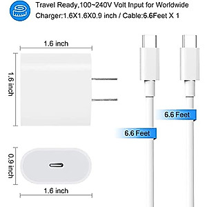 20Watt USB C Fast Charger for 2022/2021/2020/2018 iPad Pro 12.9 inch, iPad Pro 11 inch, New iPad Air 5th/4th, iPad 10th Generation, iPad Mini 6, PD Wall Charger with 6.7Foot USB C to C Charging Cable