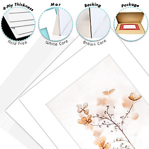 Golden State Art, White Pre-Cut 16x20 Picture Mat for 11x14 Photo with White Core Bevel Cut Mattes Sets. Includes High Premier Acid Free Mats & Backing Board & Clear Bags (25 Kit)