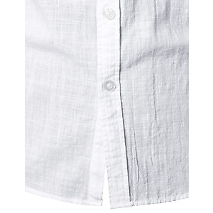 ZEROYAA Men's Fitted Cotton Linen Casual Short Sleeve Button Up Shirts Lightweight Beach Tops with Pocket ZLSC34-White Medium