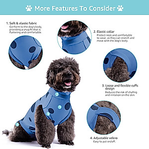Comwish Recovery Suit for Dogs, Professional Soft Breathable Dog Surgery Suit Post Spay, Neuter, Abdominal Surgical Suit Prevent Licking Wounds, Dog Recovery Suit Male Female Can Pee (Blue, Small)
