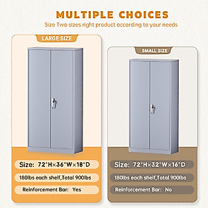 Greenvelly Metal Storage Cabinet, 72" Locking Tool Steel Garage Cabinet with Doors and Adjustable Shelves, Utility Metal Filing Cabinet with Lock for Home Office, Garage, School, Kitchen Dark Gray