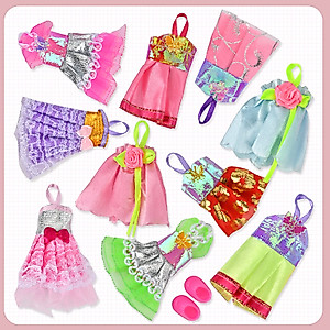 JING SHOW BUSSINESS 10 Sets Doll Clothes for 3 inch Mini Doll ，Include 10 Pieces Girl Mini Dolls, 10 Sets Handmade Doll Clothes and 10 Pairs of Doll Shoes