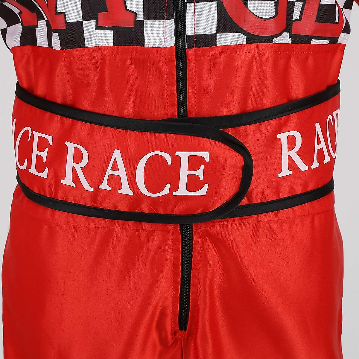 HAPNBCELE Kids Racing Suit Race Car Driver Costume Boy Speed Racer Girl Halloween Dress up Clothes for Play with Car Cap （Red, 3-4 Years